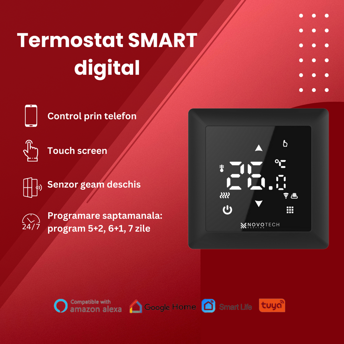 Termostat programabil tip priza Novosun PH7 - 16A – incalzire-perfecta.ro